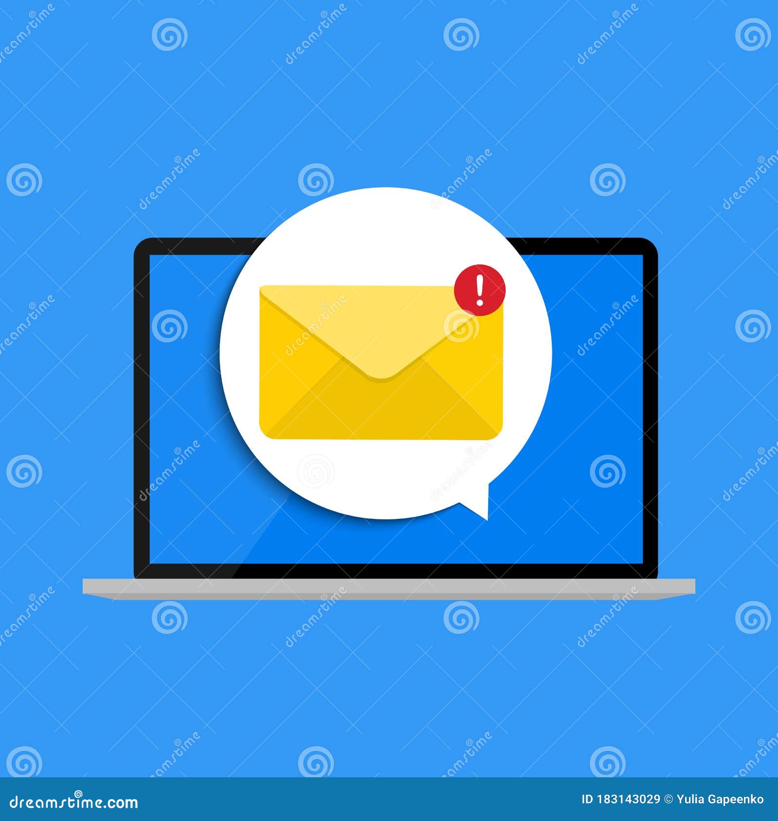 New Email on the Laptop Screen Notification Concept. Vector ...