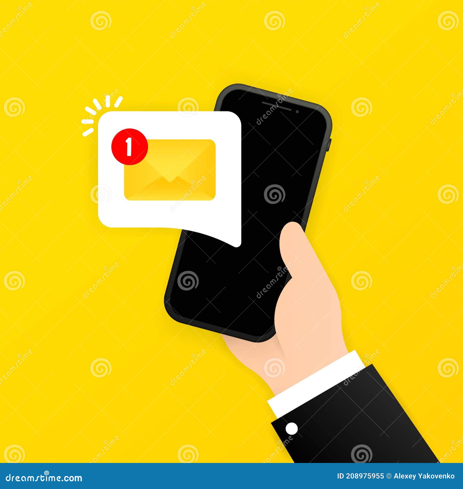 New Email Notification on Mobile Phone Smartphone Screen. Hand Holds a ...