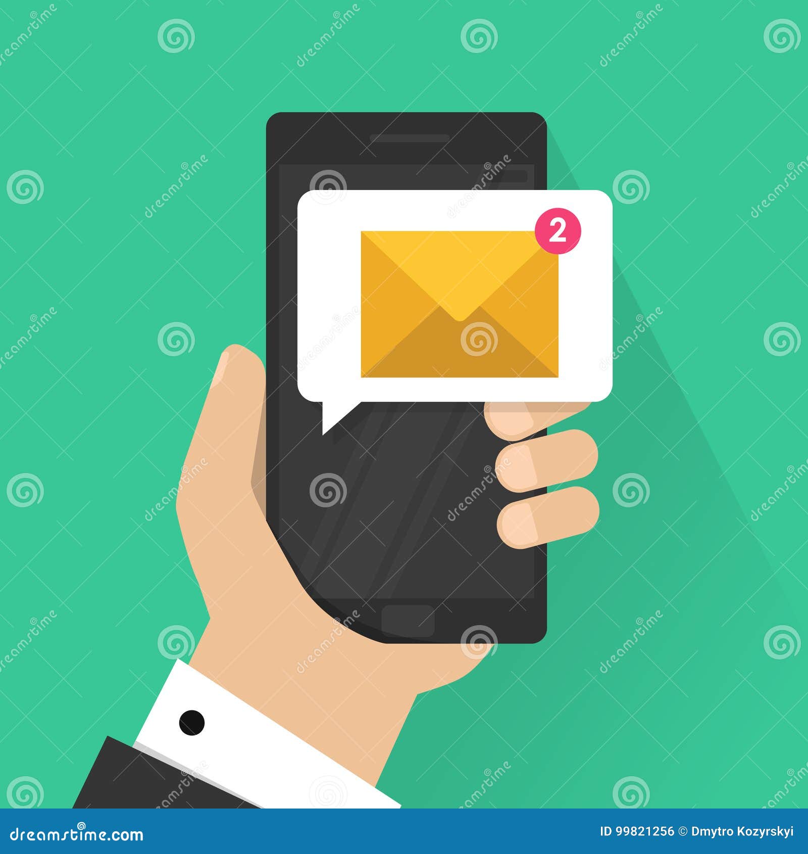New Email Notification on Mobile Phone Vector Illustration, Smartphone ...
