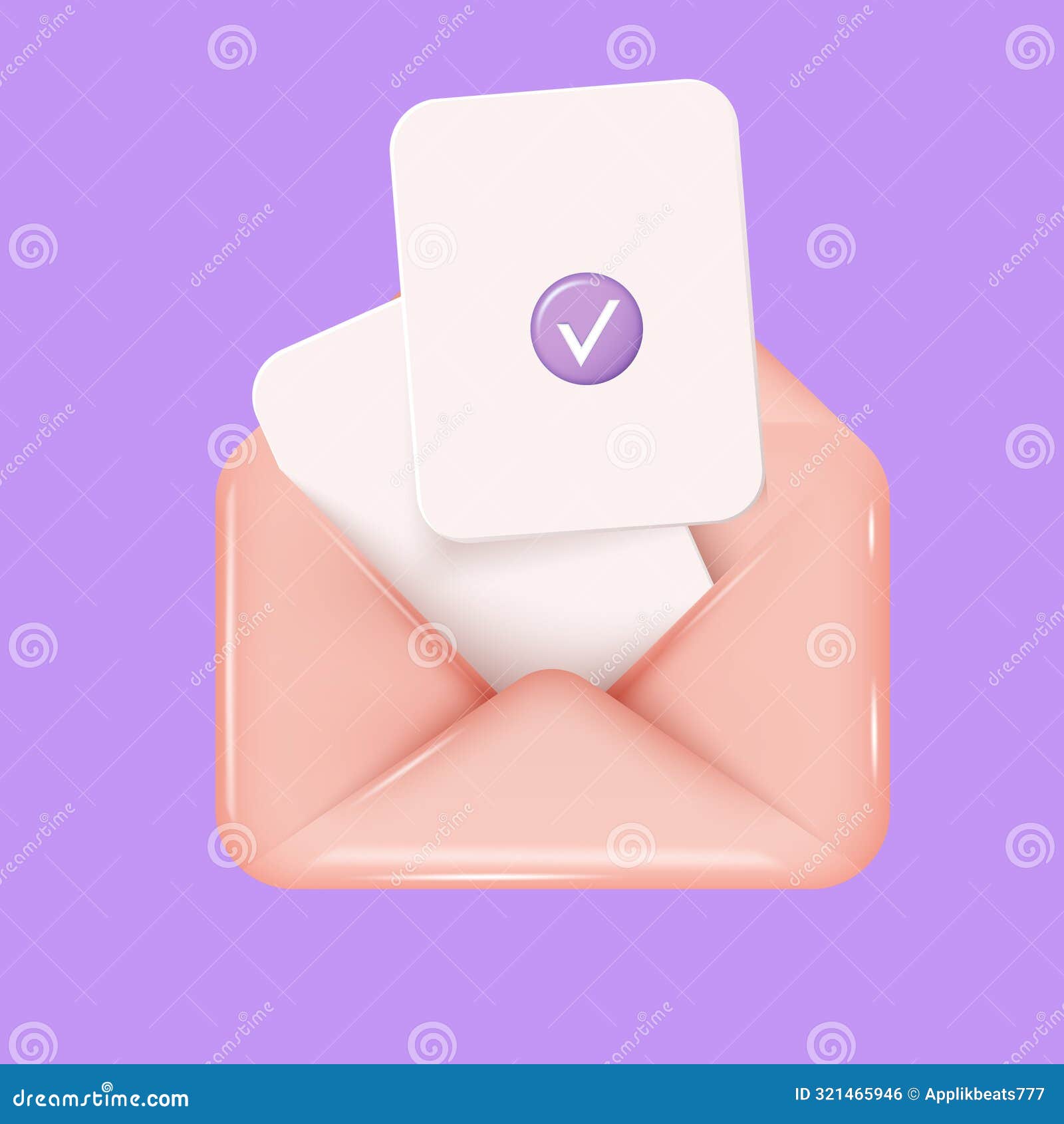 New Email with Purple Check Mark. Yellow Envelope Icon. Sending ...