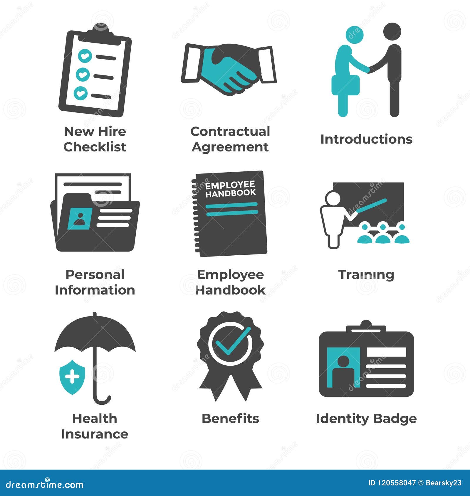 New Employee Hiring Process Icon Set W Checklist, Handshake, T Stock ...