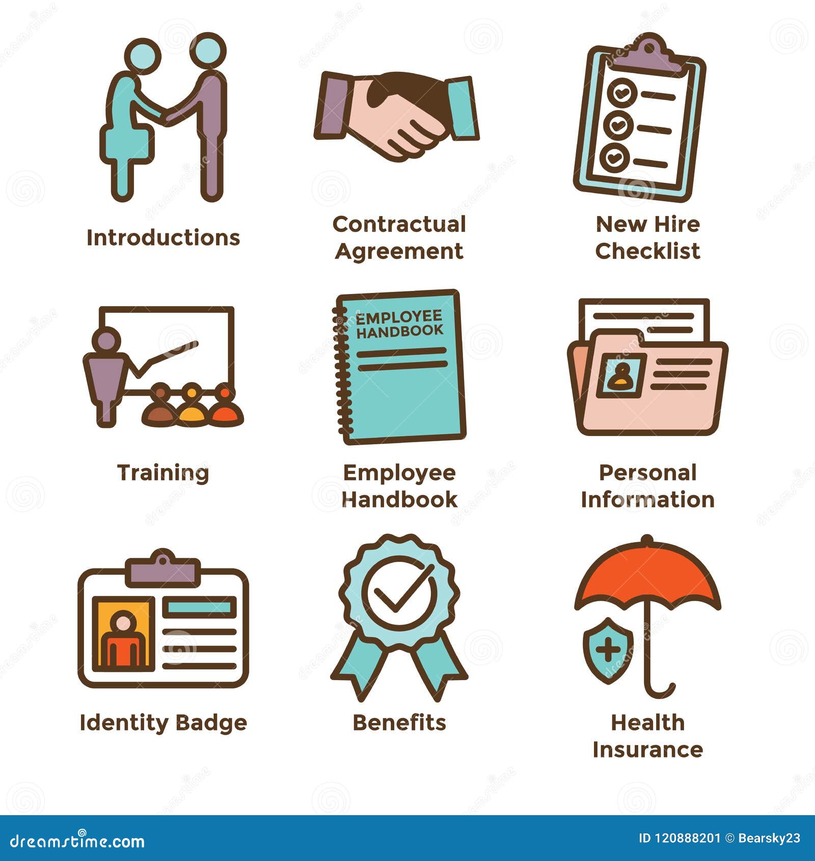 New Employee Hiring Process Icon Set W Checklist, Handshake, T Stock ...
