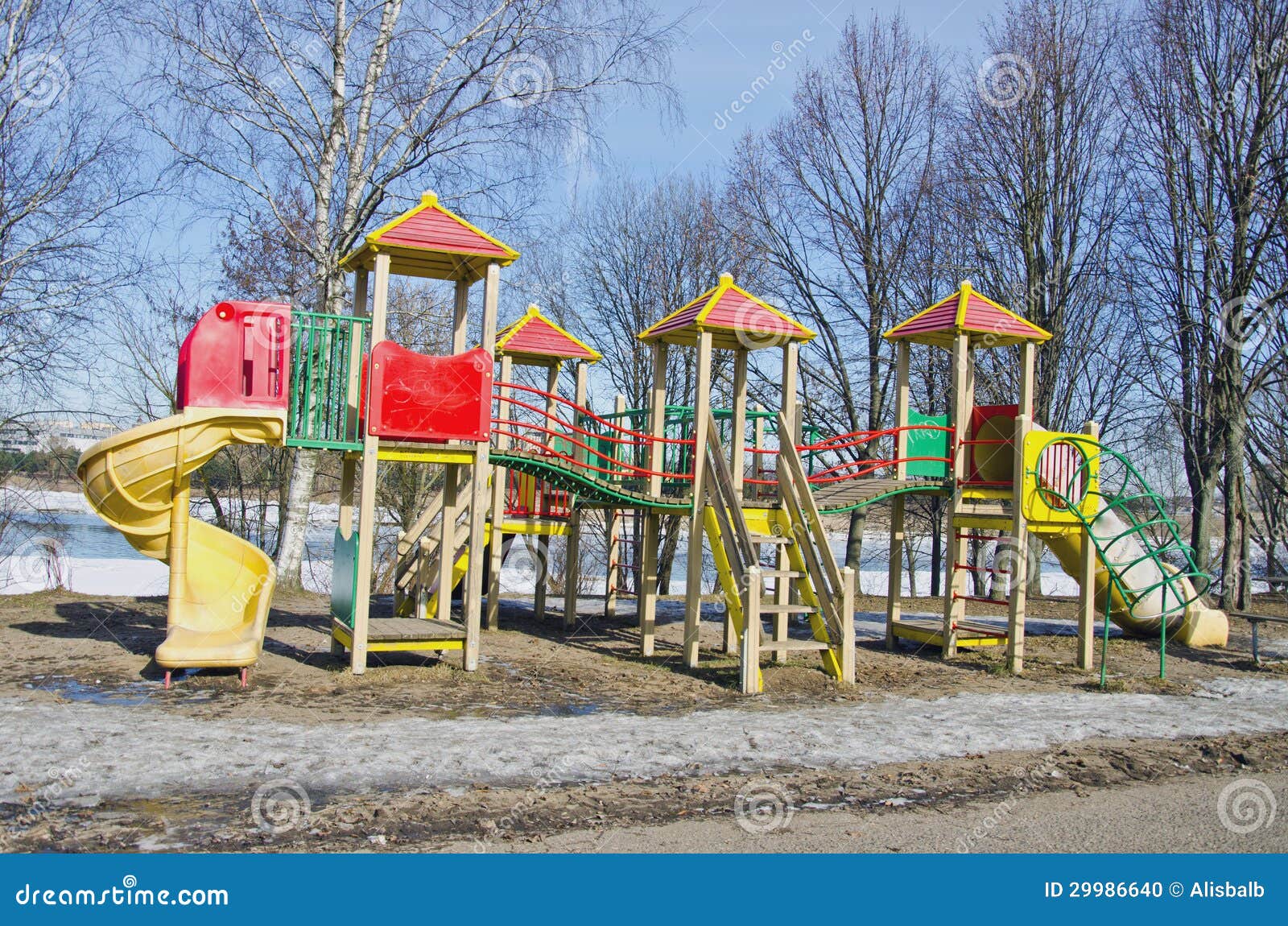 Children Playground in Winter Time Stock Photo - Image of playground ...