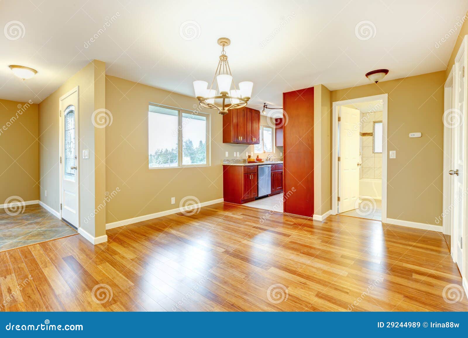 New Empty Dining Room and Kitchen Interior. Stock Image - Image of ...