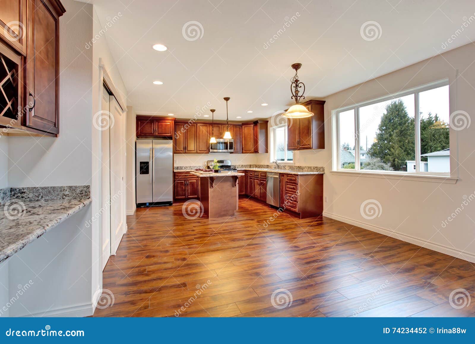 New Empty Dining Room and Kitchen Interior. Stock Photo - Image of ...