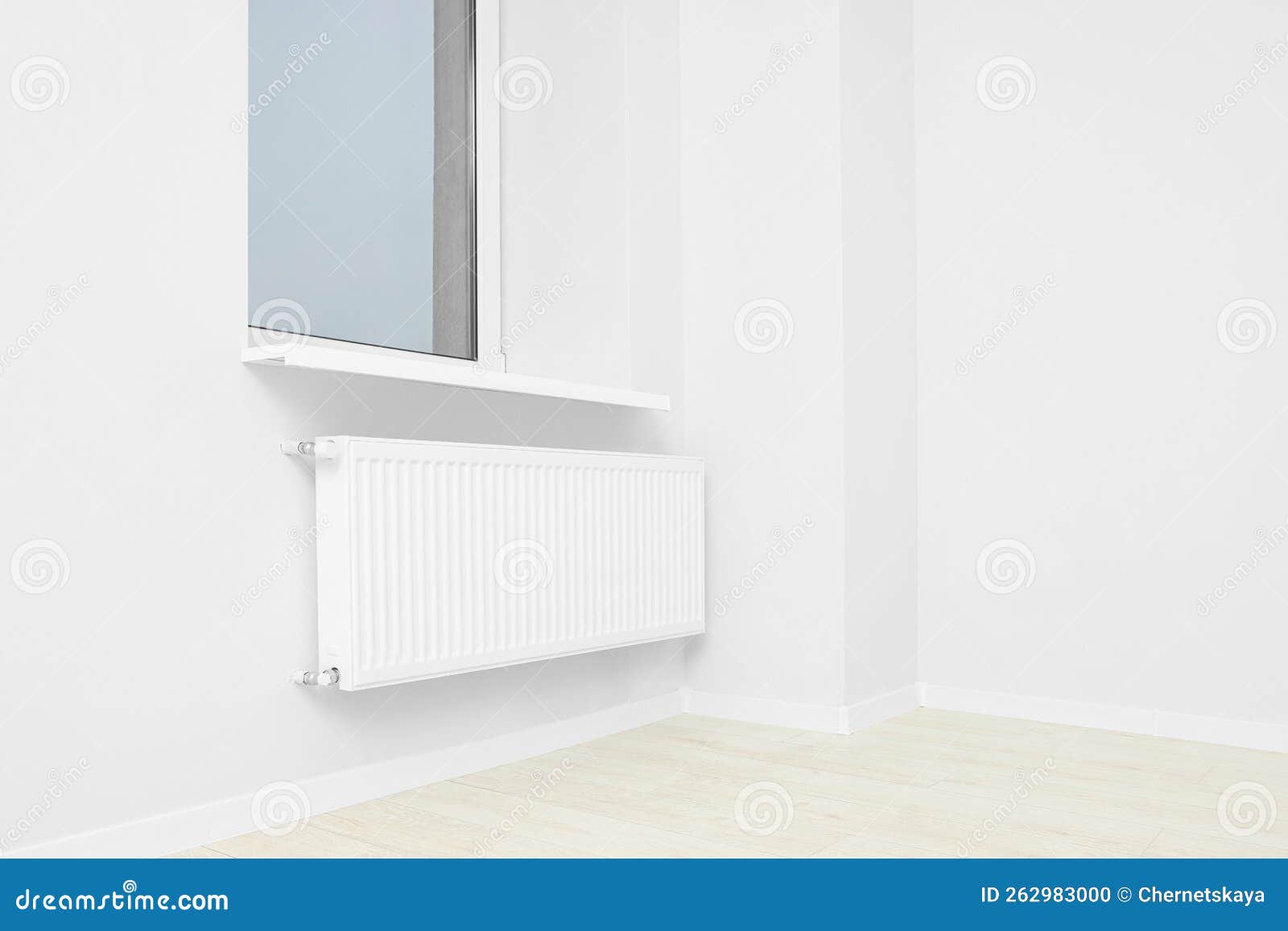 New Empty Office Room with White Walls, Radiator and Clean Window ...