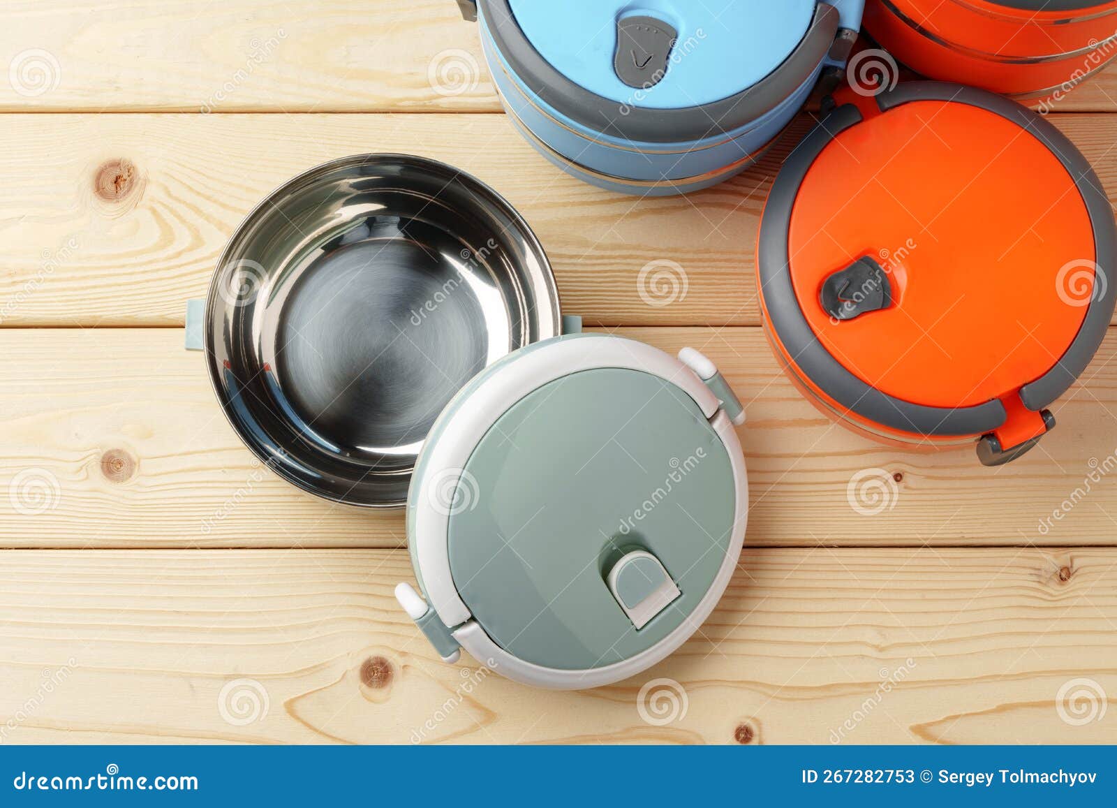 New Empty Plastic Lunch Box on a Wooden Background Close Up Stock Image ...