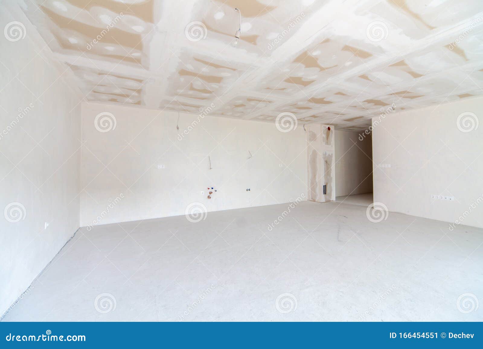 Empty Room Under Construction. Plaster Walls. New Home. Concrete Walls ...