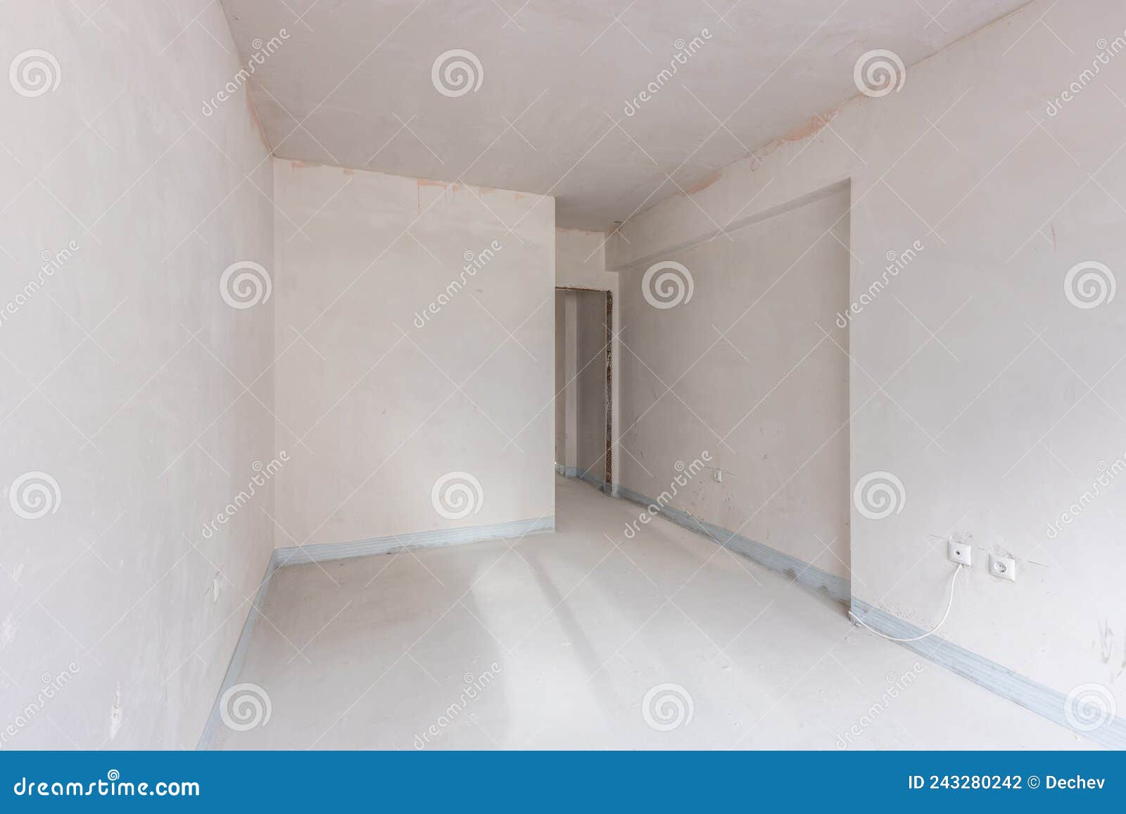 New Empty Room Under Construction. Plaster Walls. New Home. Concrete ...