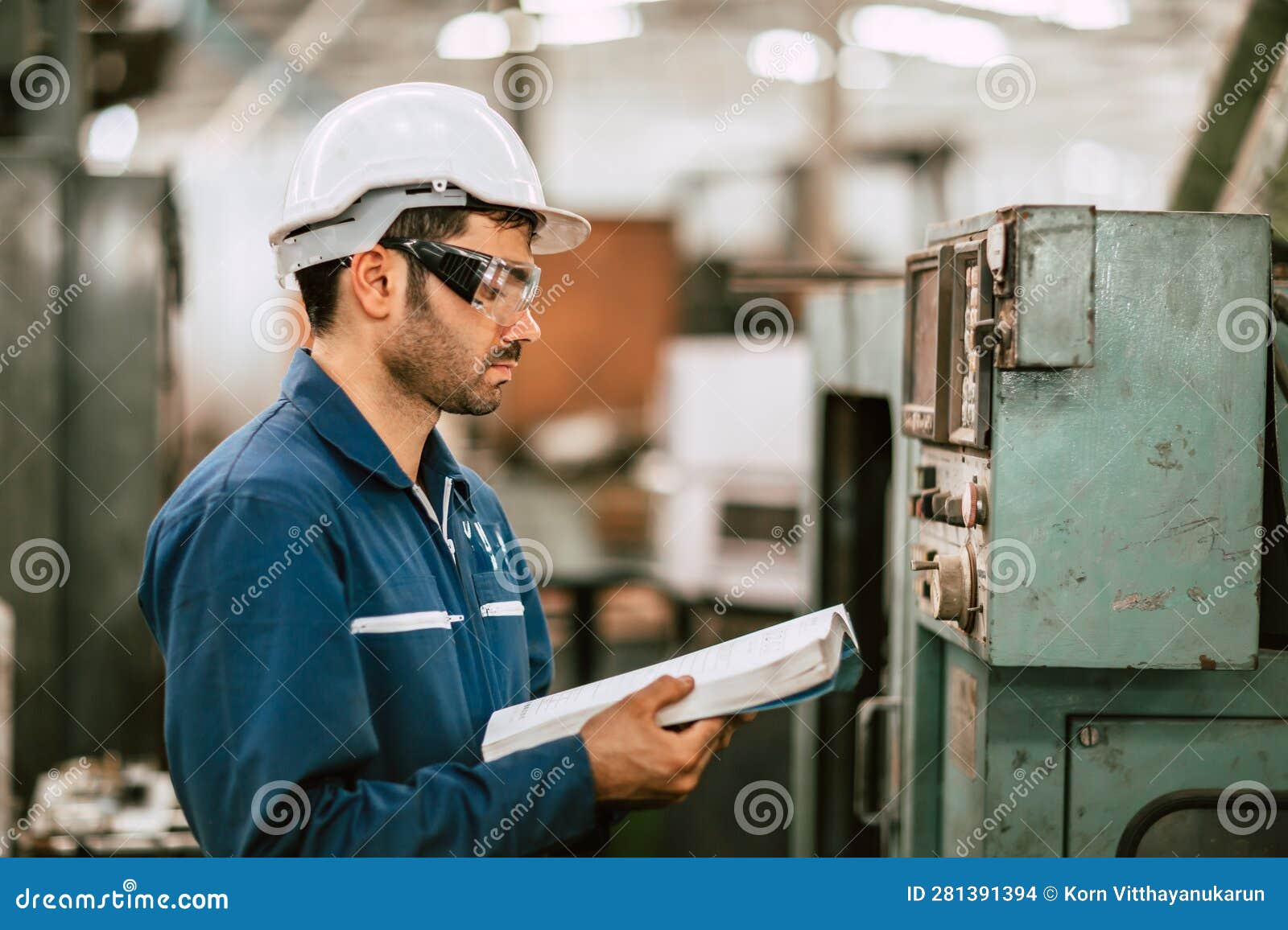 New Engineer Worker Reading User Manual Machine Instruction Guide Book ...