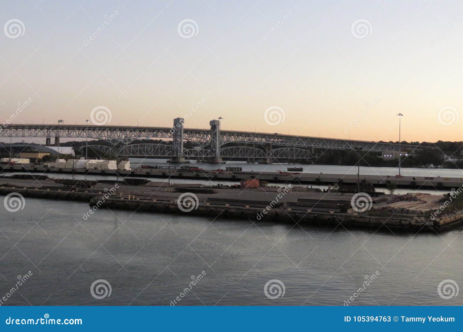 New England Shipping Harbor at Sunrise Stock Image - Image of october ...