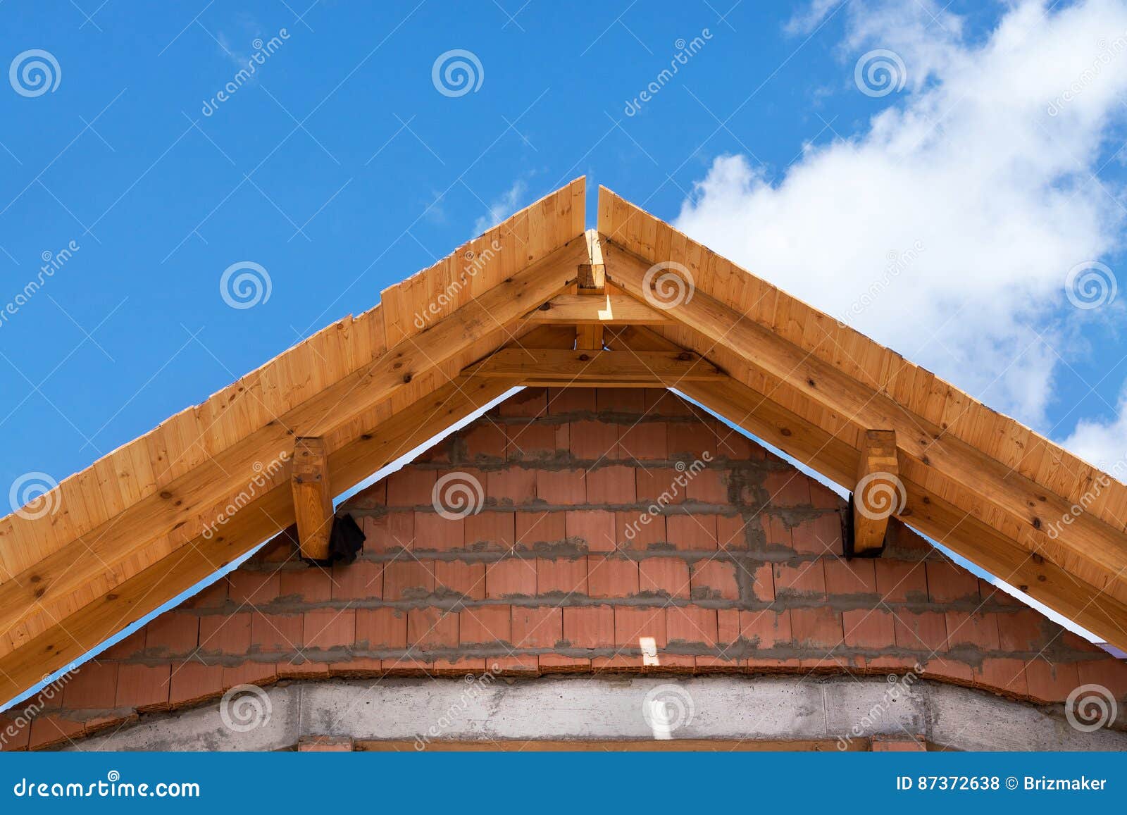 New Facade of Brick House Under Construction. Stock Photo - Image of ...