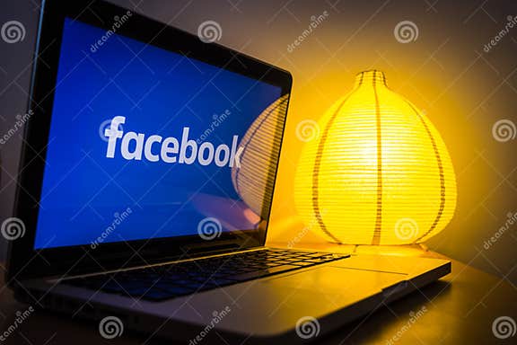 New Facebook Logo on a Computer Screen, Turned on the Light in the ...