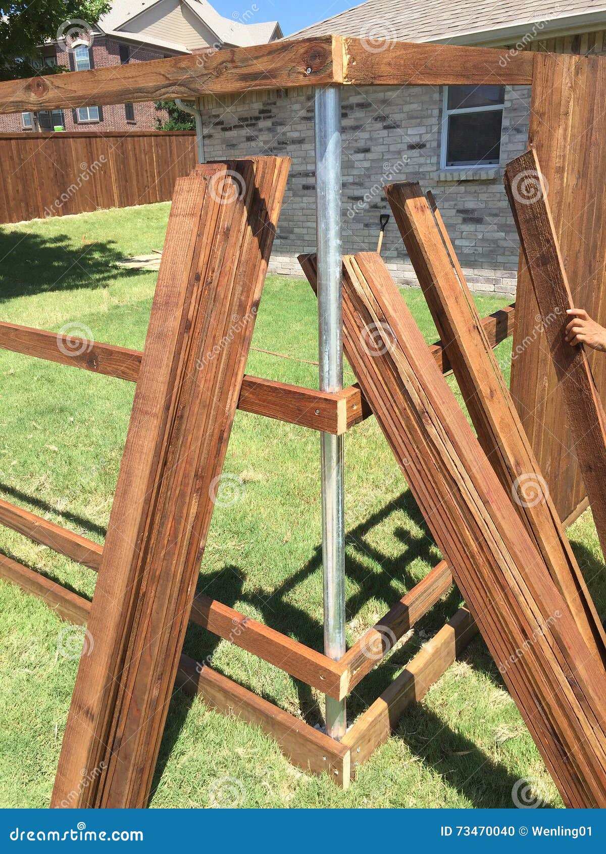 New Fence Building in the Yard Stock Photo - Image of stack, yard: 73470040