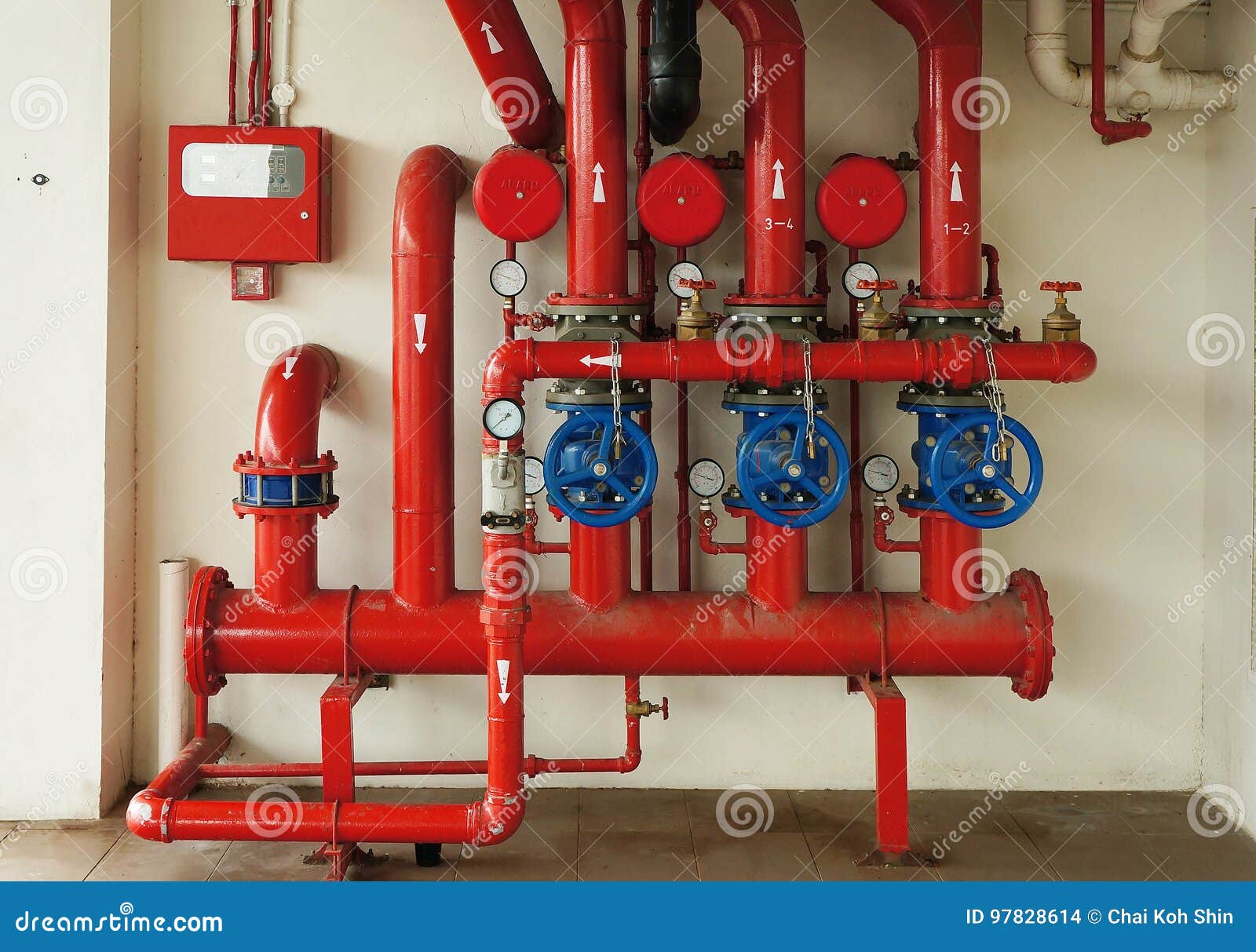 New Fire Fighting Pipeline Alarm System Locked By Metal Chain Stock ...