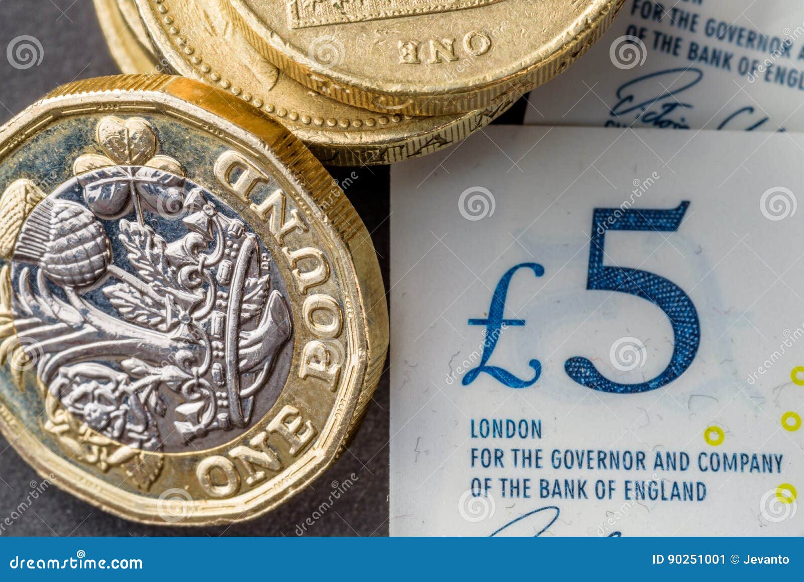 New Five Sterling Pounds Note and One Pound Coin Editorial Photo ...
