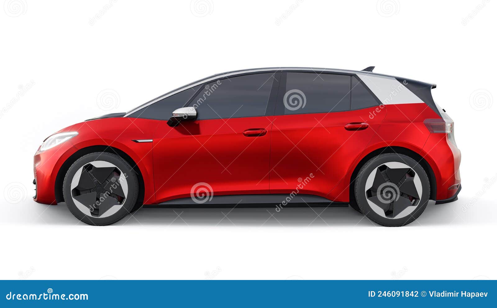 New Generation Red Electric City Hatchback Car with Extended Range. 3d ...