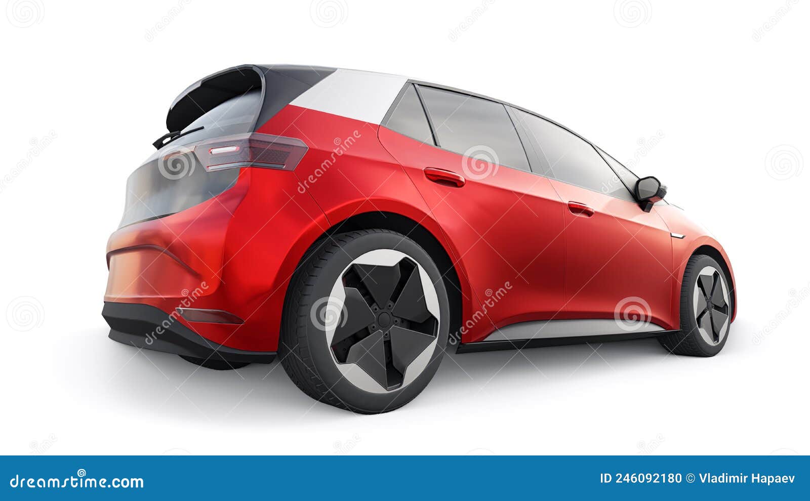 New Generation Red Electric City Hatchback Car with Extended Range. 3d ...