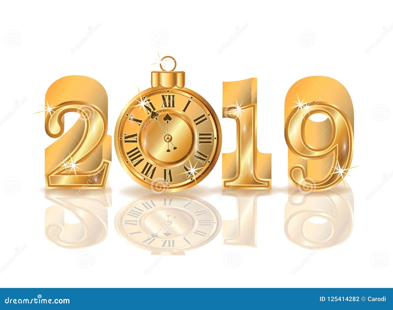 New 2019 Golden Year with Clock, Vector Stock Vector - Illustration of ...