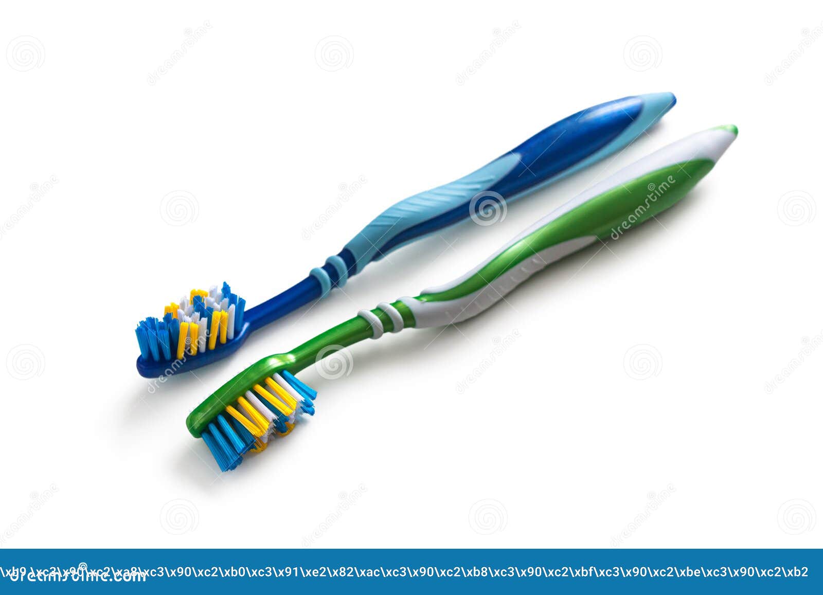 New, Green and Blue Toothbrushes with Multi-colored Bristles Stock ...