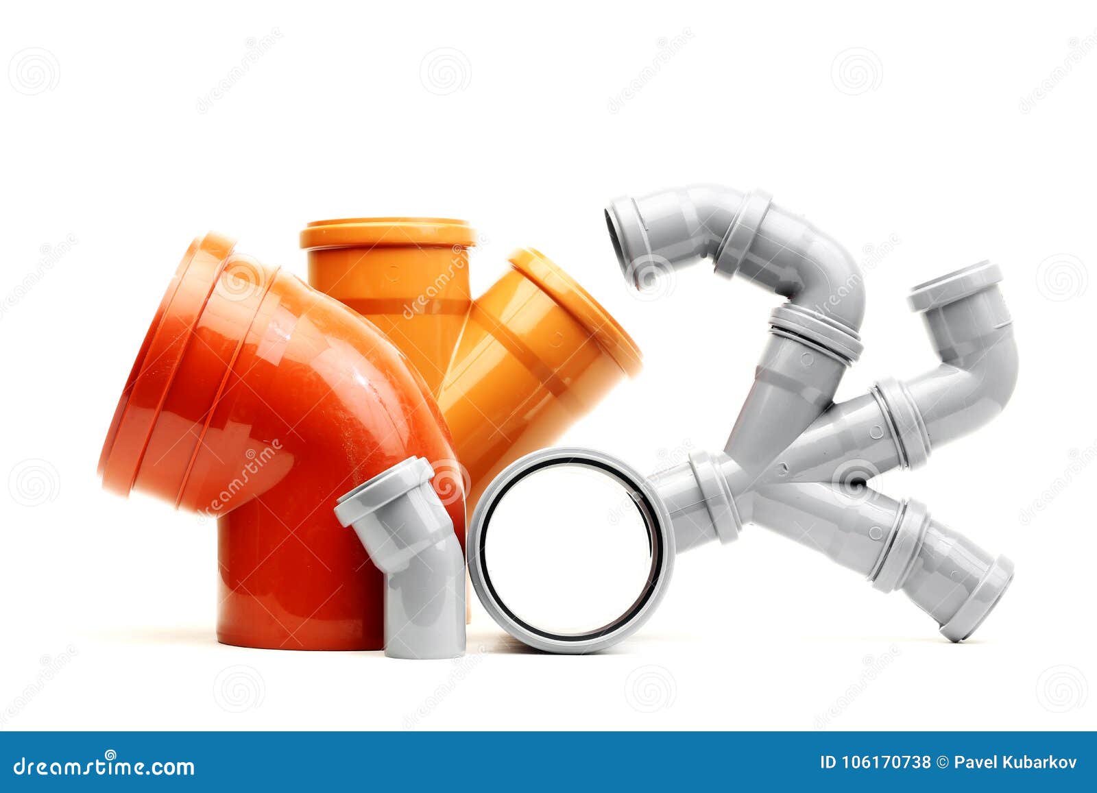 New Grey and Orange Drain Pvc Pipe Isolated on White Stock Photo ...