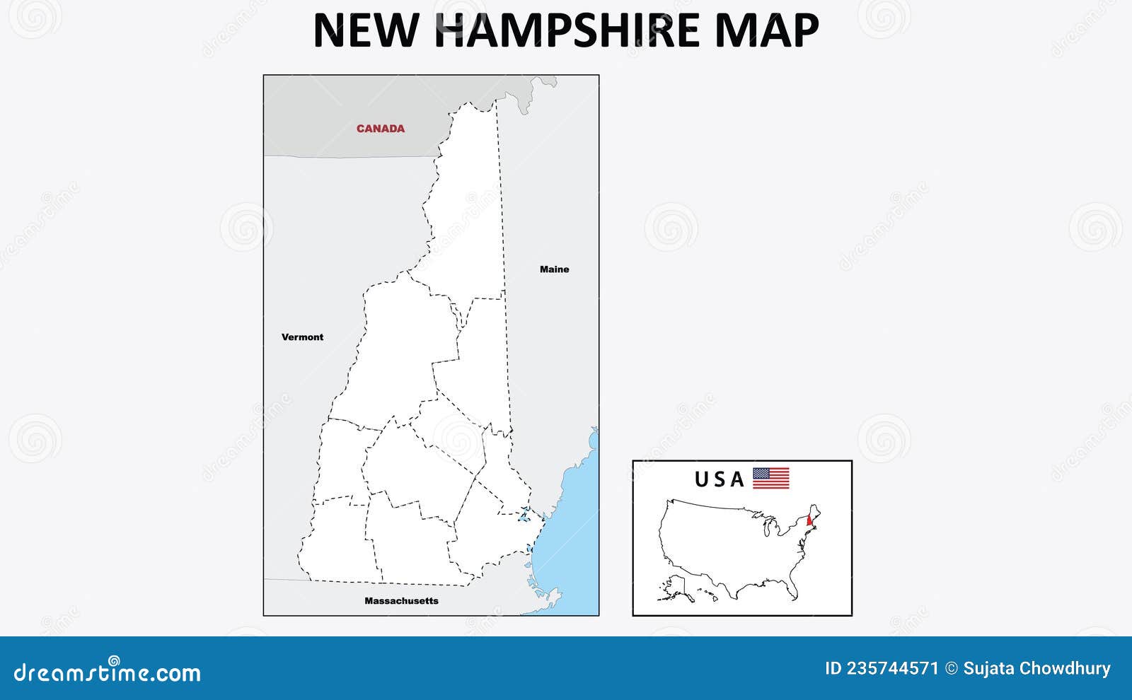 New Hampshire Map. Political Map of New Hampshire with Boundaries in ...