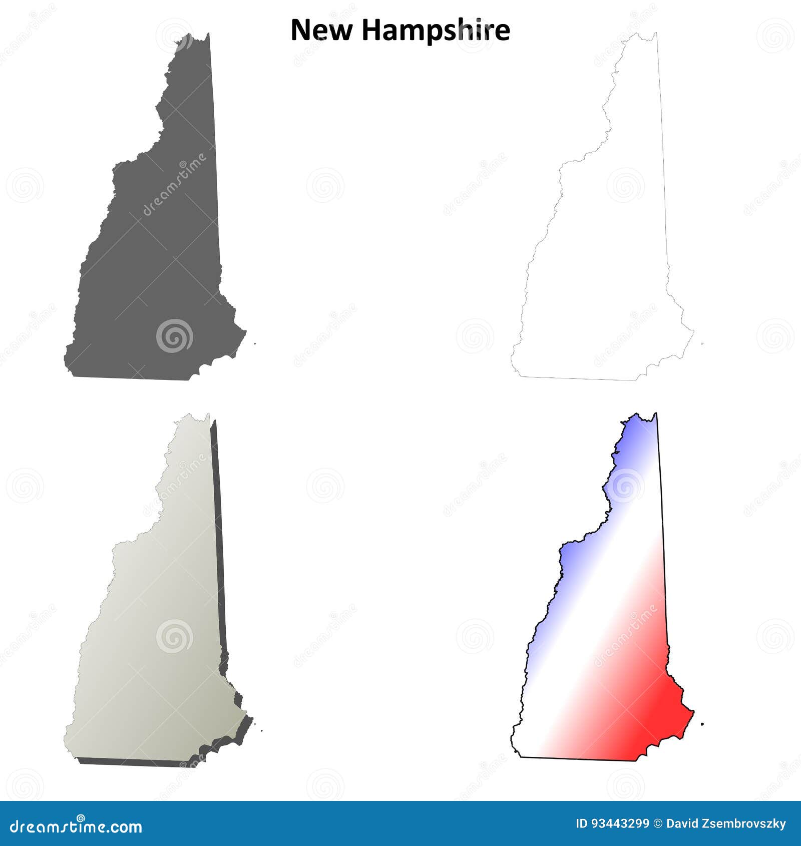 New Hampshire Outline Map Set Stock Vector - Illustration of america ...