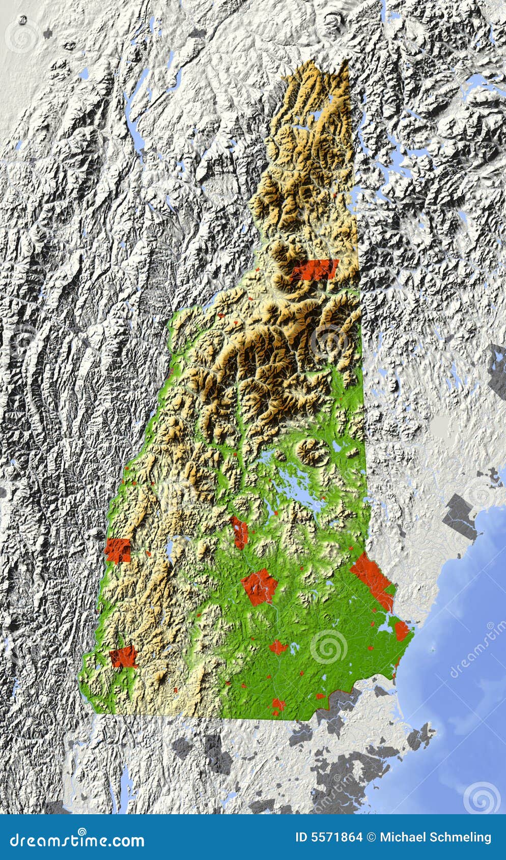 New Hampshire, Relief Map Stock Images - Image: 5571864