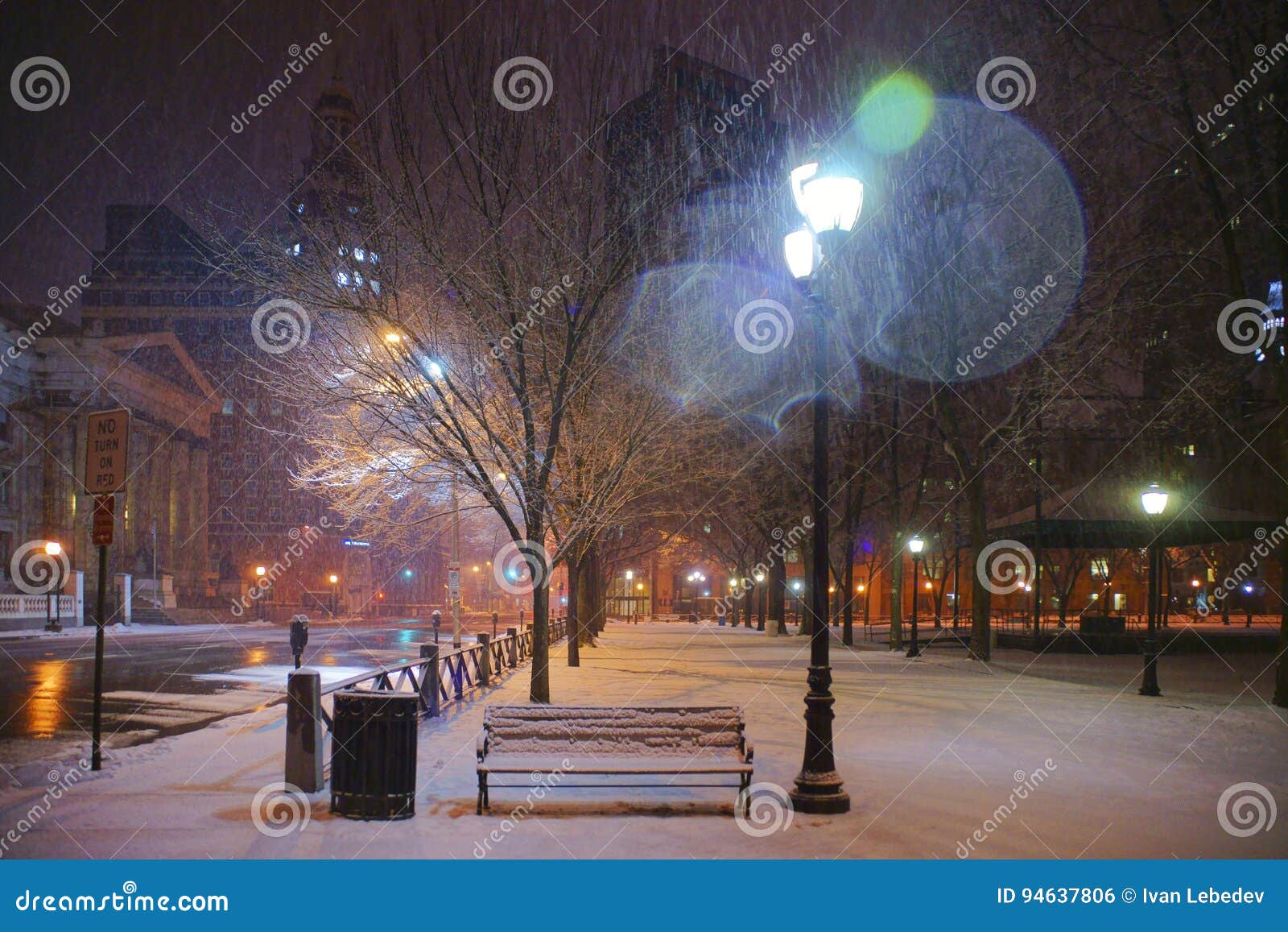 New Haven, snowy night stock photo. Image of connecticut - 94637806