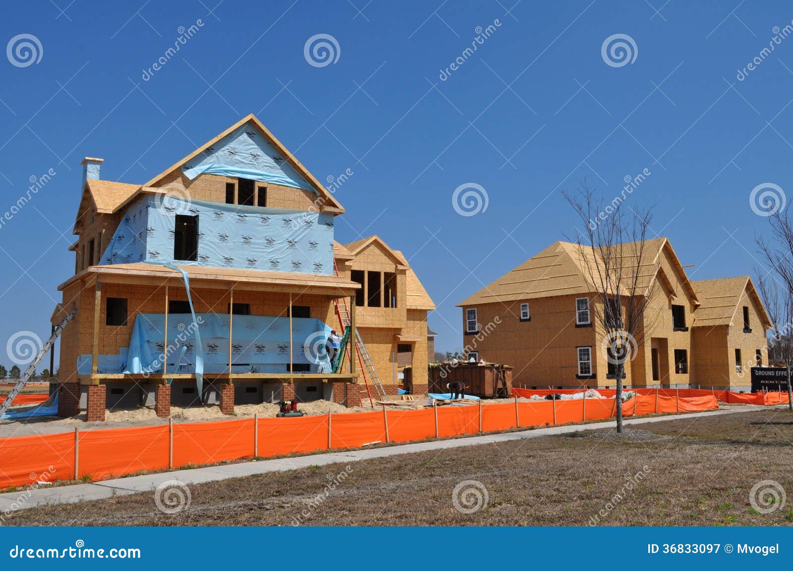 New Home Construction. Build With Wooden Truss, Post And Beam Framework ...