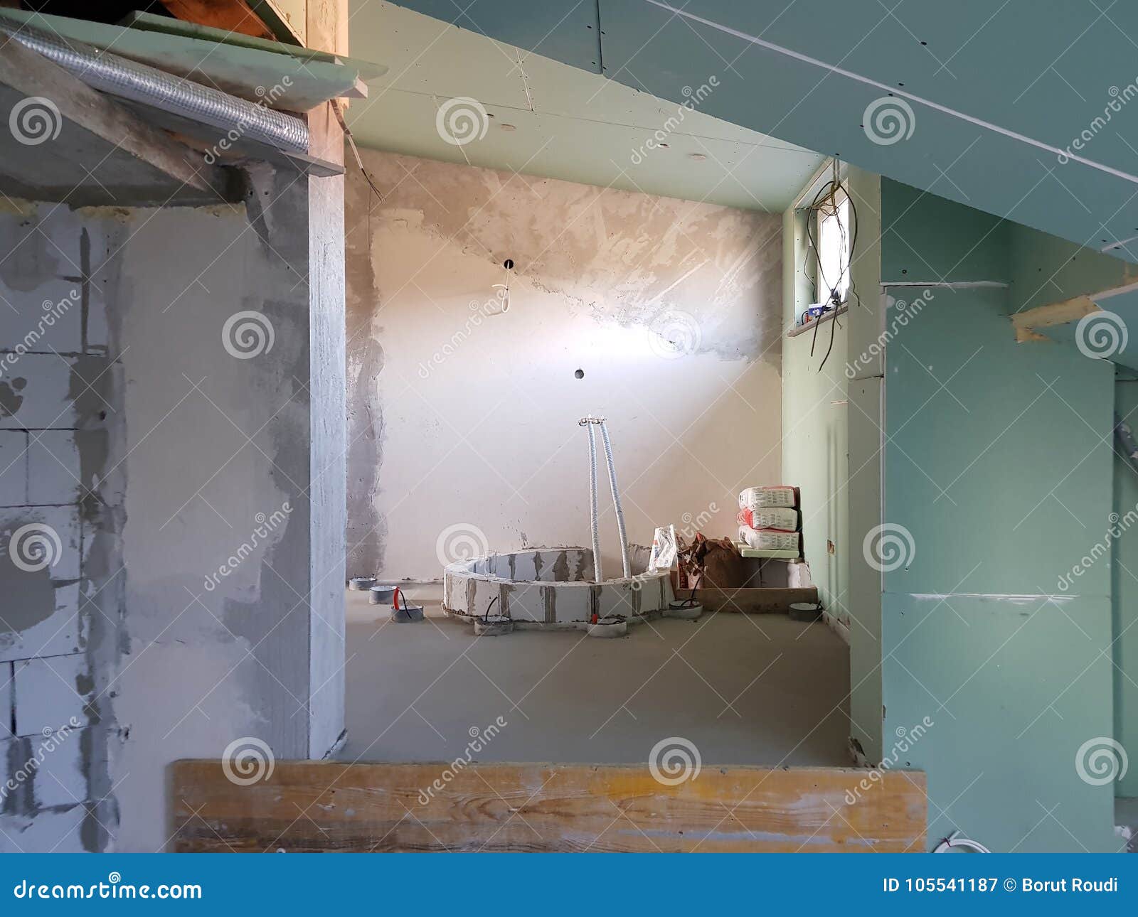 New Home Construction Showing Drywall with Electrical Boxes Stock Image ...