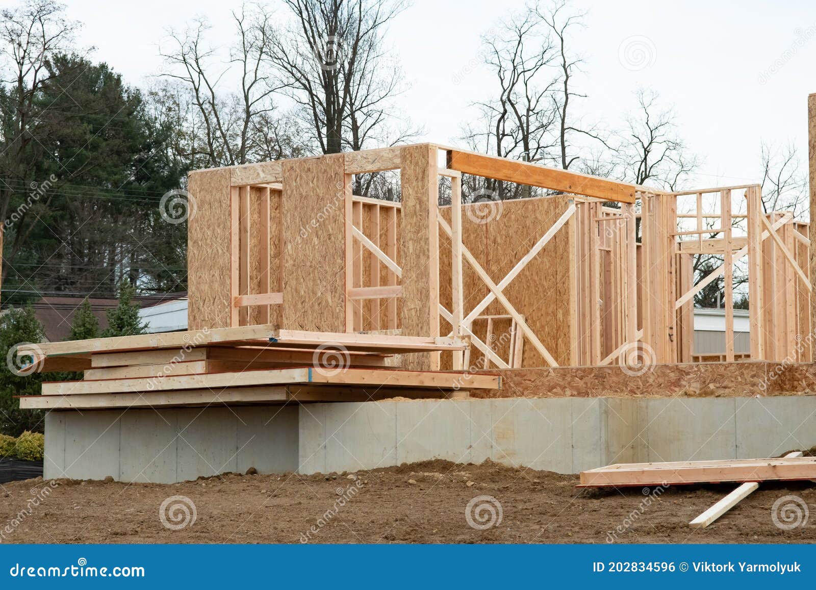 New Home Construction Showing the First Floor of a New House Material ...