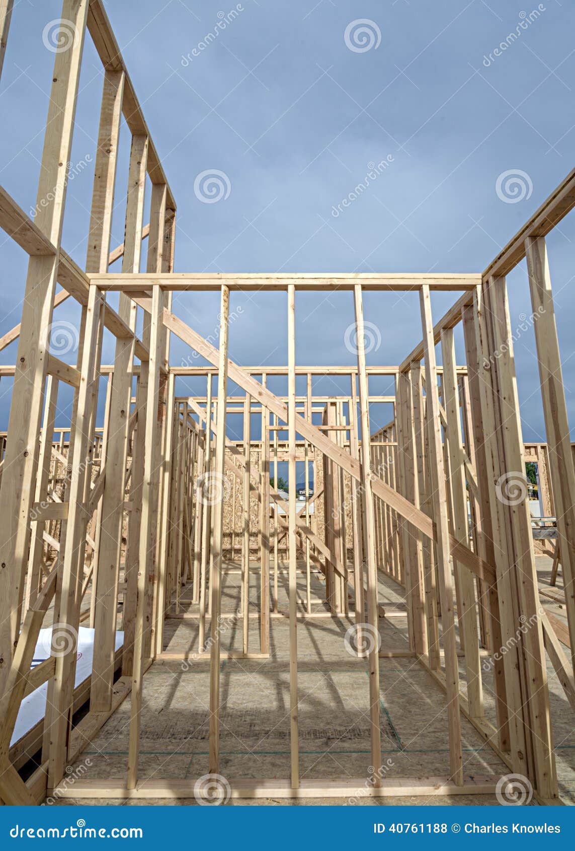 New Home Construction Wood Studs Stock Photo - Image of building ...