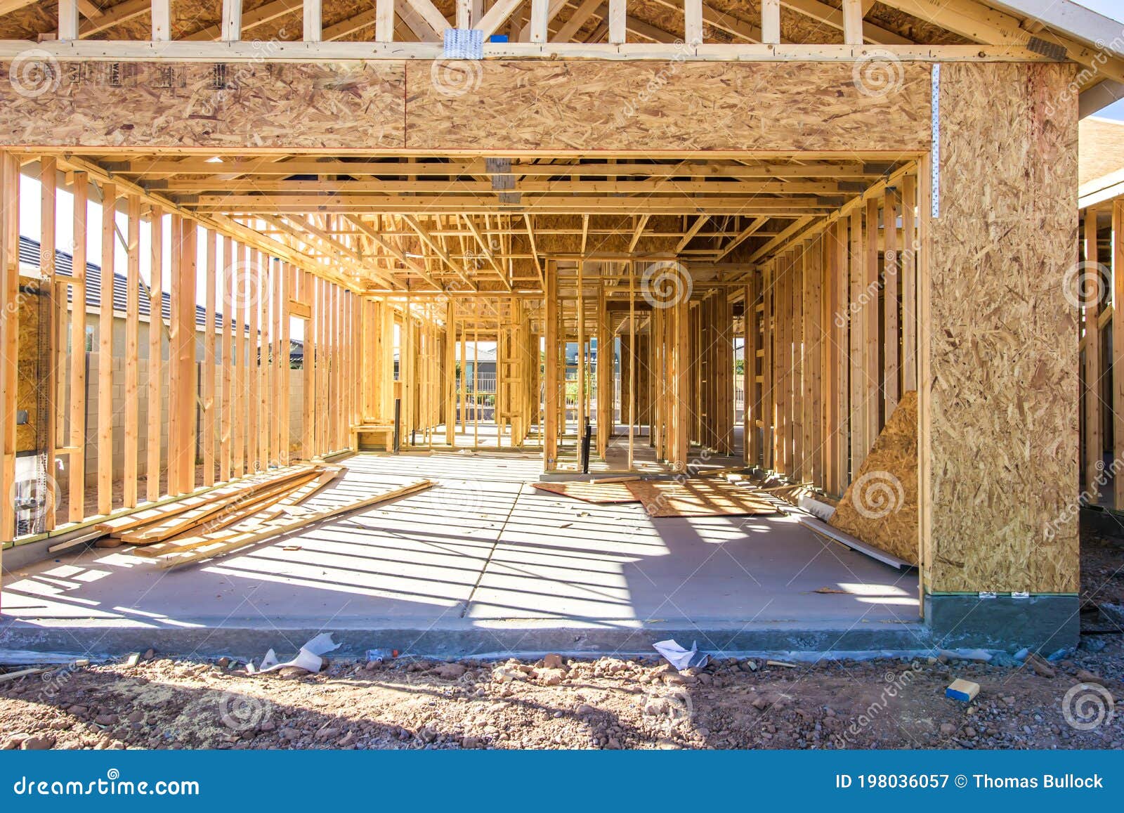 New Home Under Construction in Framing Stage Stock Image - Image of ...