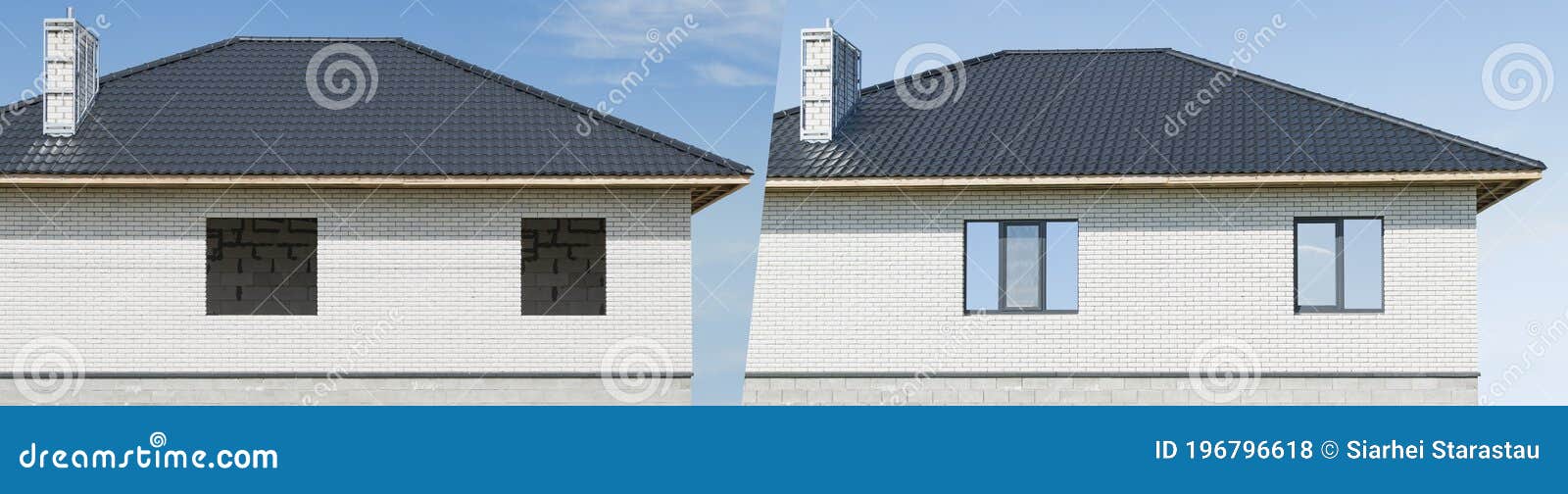 New Home before and after Installing Windows Stock Photo - Image of ...
