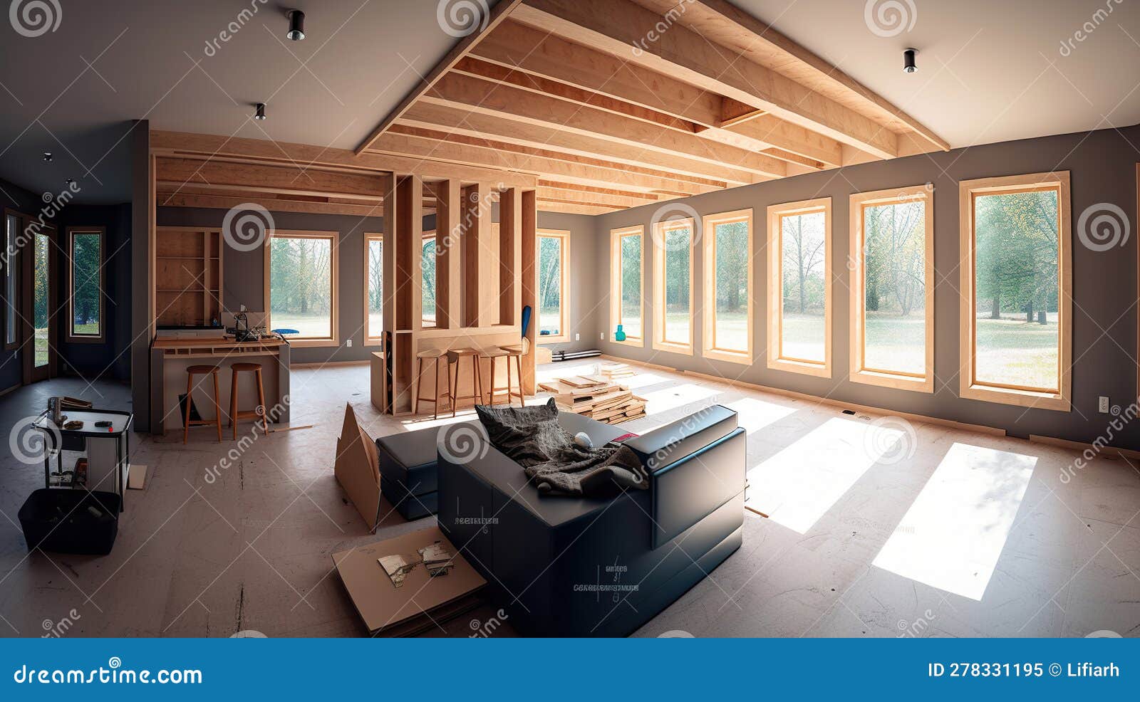 New Home Living Room Under Construction. Generative AI Stock ...