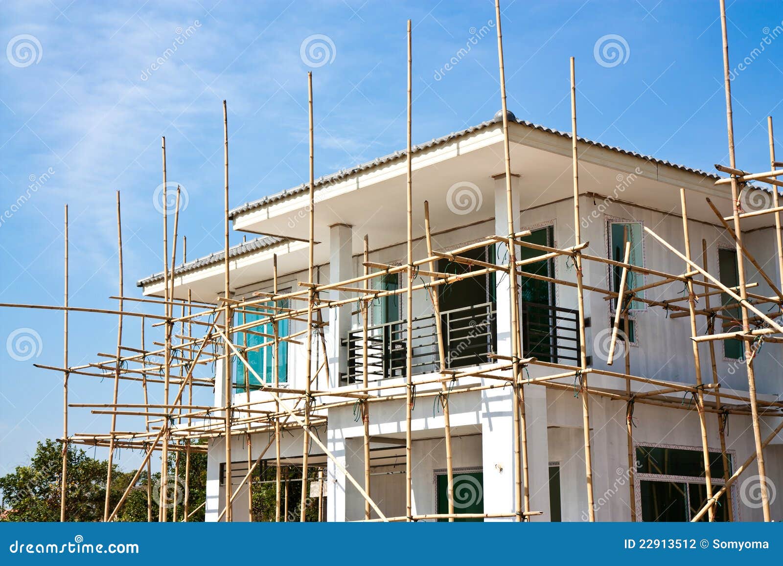 New Home Underconstruction with Bamboo Scaffold Stock Photo - Image of ...