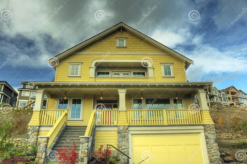 New Home Yellow Siding stock image. Image of estate, railing - 7066495