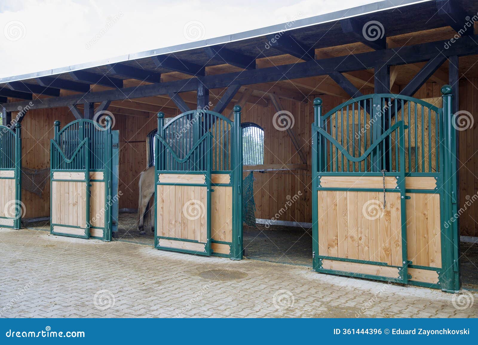 New Horse Stable Facade in Blue Colors Stock Photo - Image of wooden ...