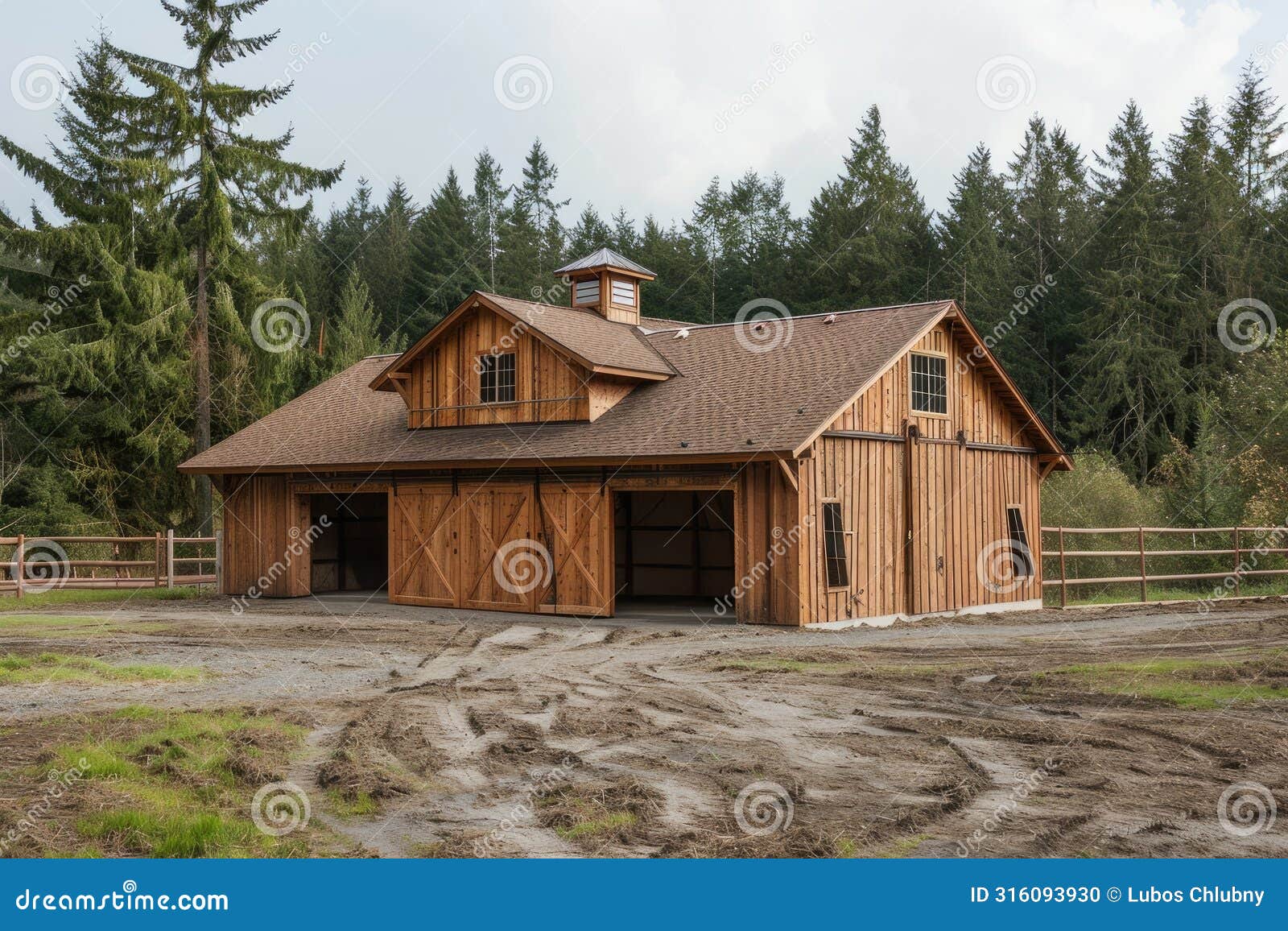 New Horse Stables Constructed of Wood Stock Illustration - Illustration ...