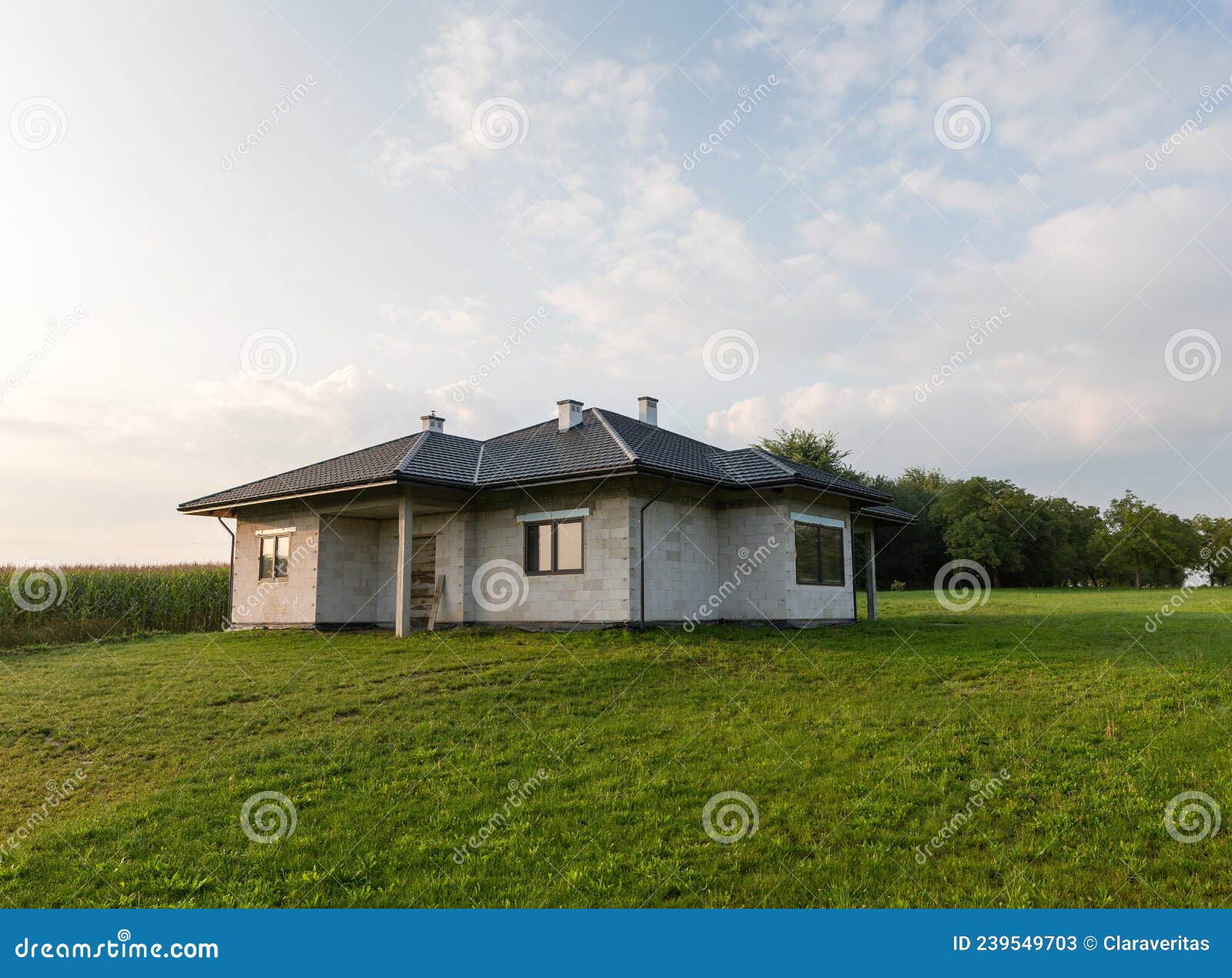 New House Construction on Field Stock Image - Image of family, home ...