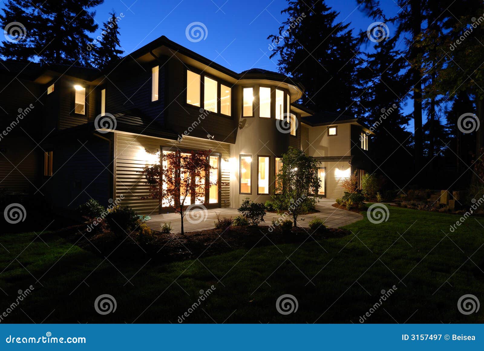 House In Fog At Night In The Garden, Landscape Of Ghost House In The ...