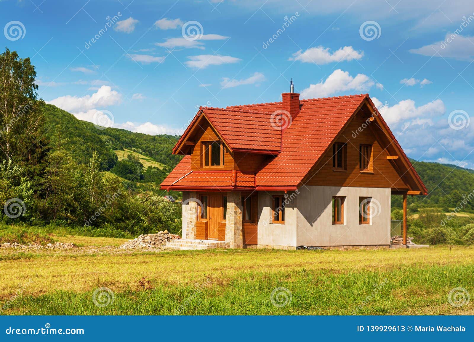 New house in rural area stock image. Image of investment - 139929613