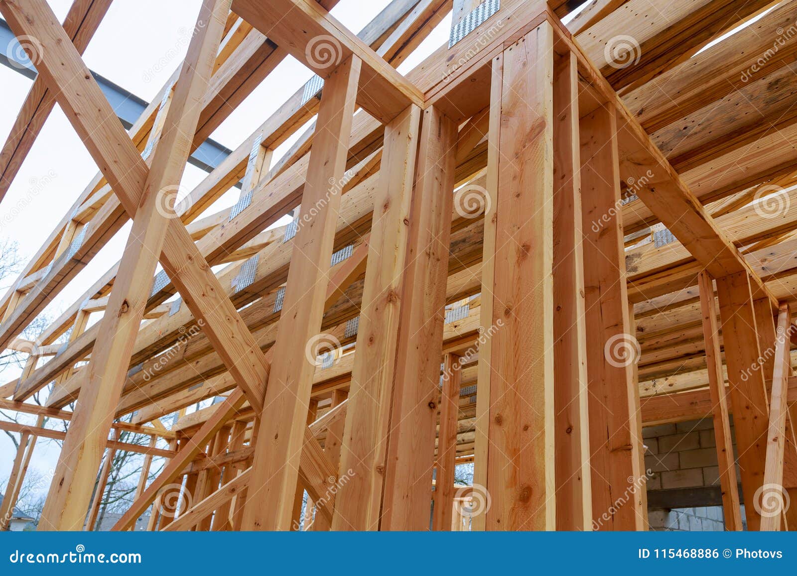 New House Construction with Frame House Under Construction, Framing ...