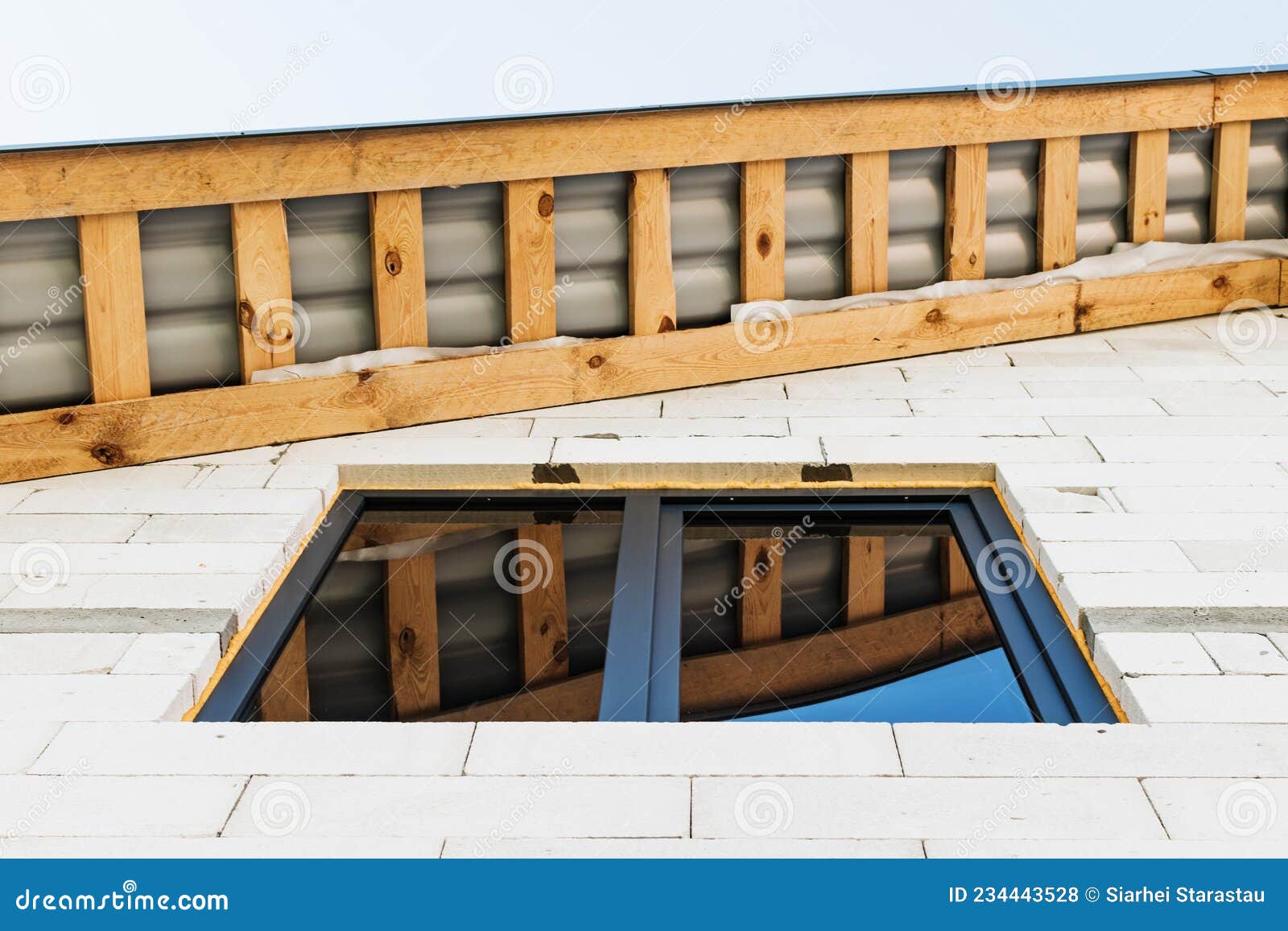 A New House Under Construction with Large Windows Stock Photo - Image ...