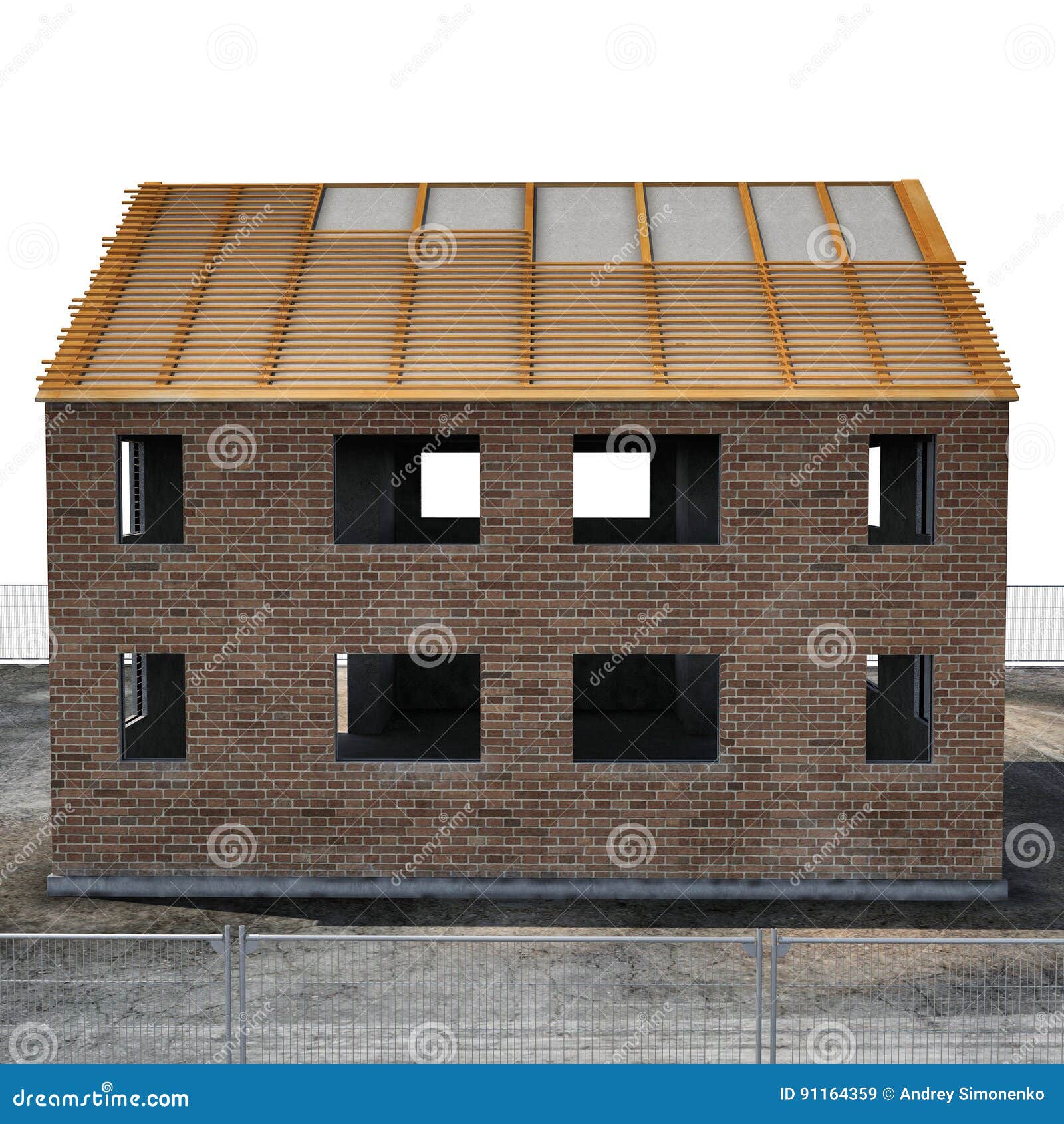 New House Under Construction on White. Side View. 3D Illustration Stock ...