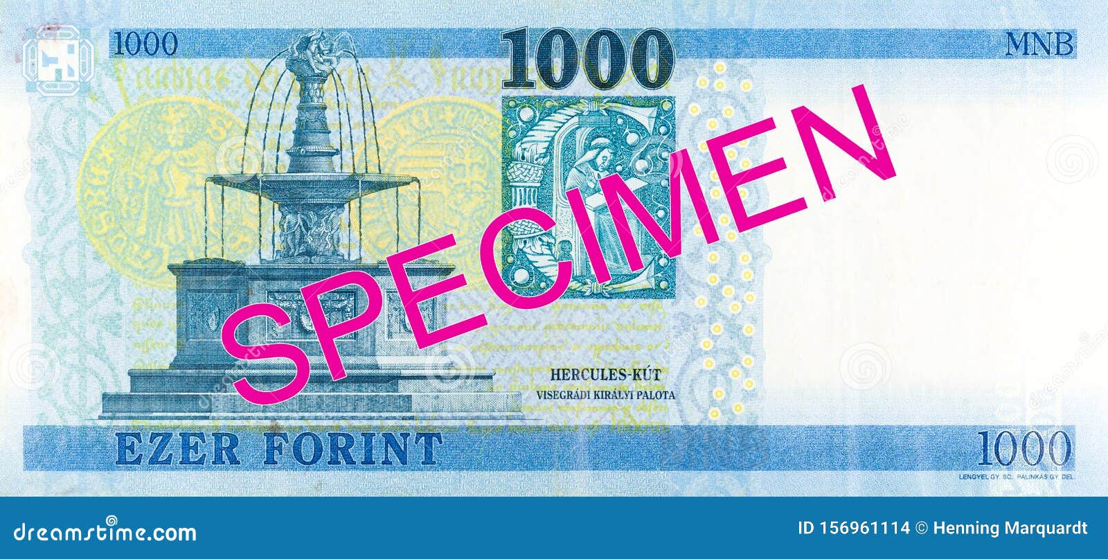 New 1000 Hungarian Forint Banknote Reverse Specimen Stock Photo - Image ...