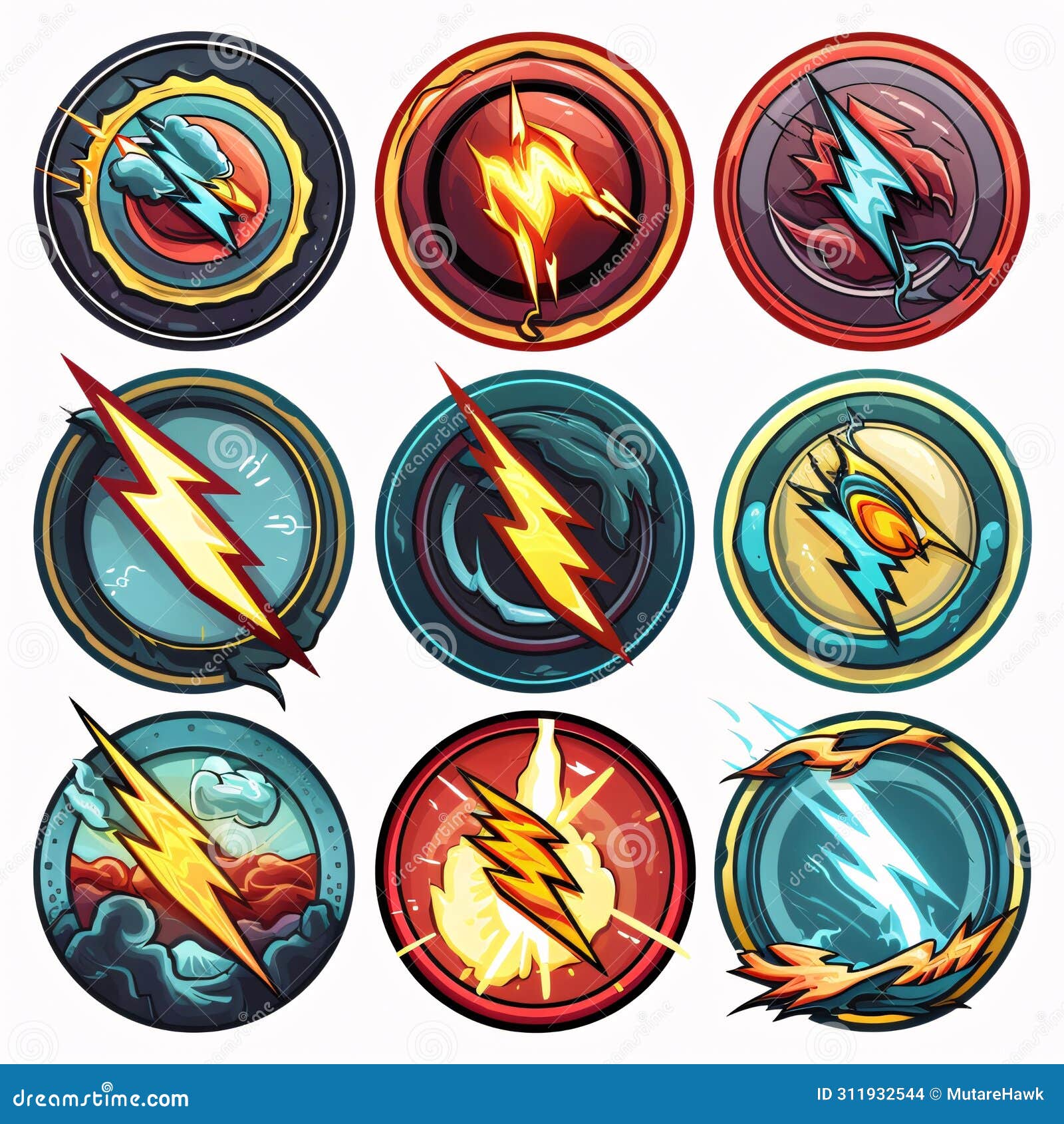 Set of Vector Emblems with Lightning Bolts on a White Background Stock ...