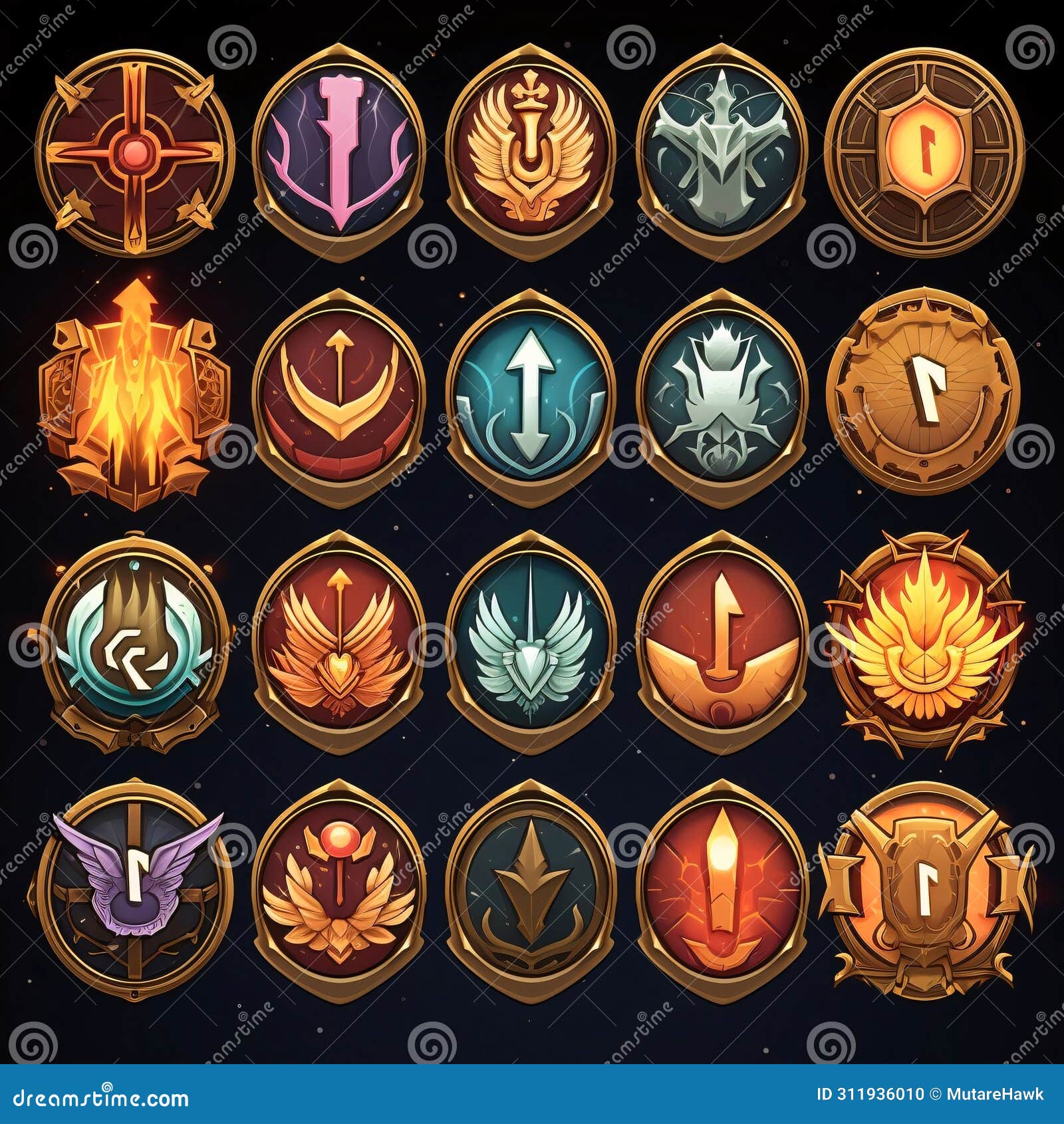 Set of Vector Medieval Heraldic Shields, Badges and Design Elements ...