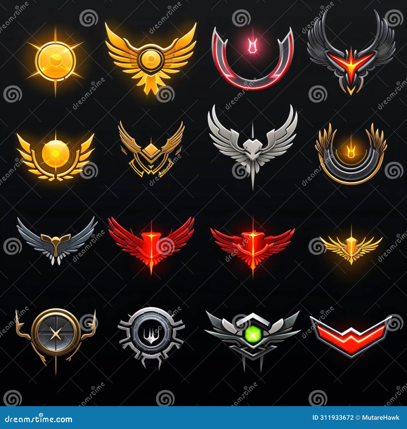 Set of Vector Winged Emblems, Badges and Design Elements Stock ...